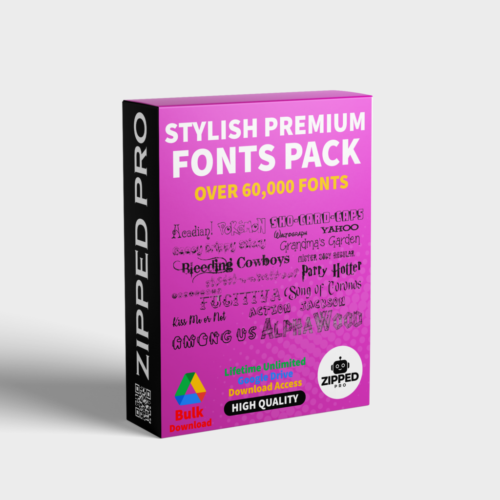 60K+ Stylish Fonts Pack – Zipped Pro